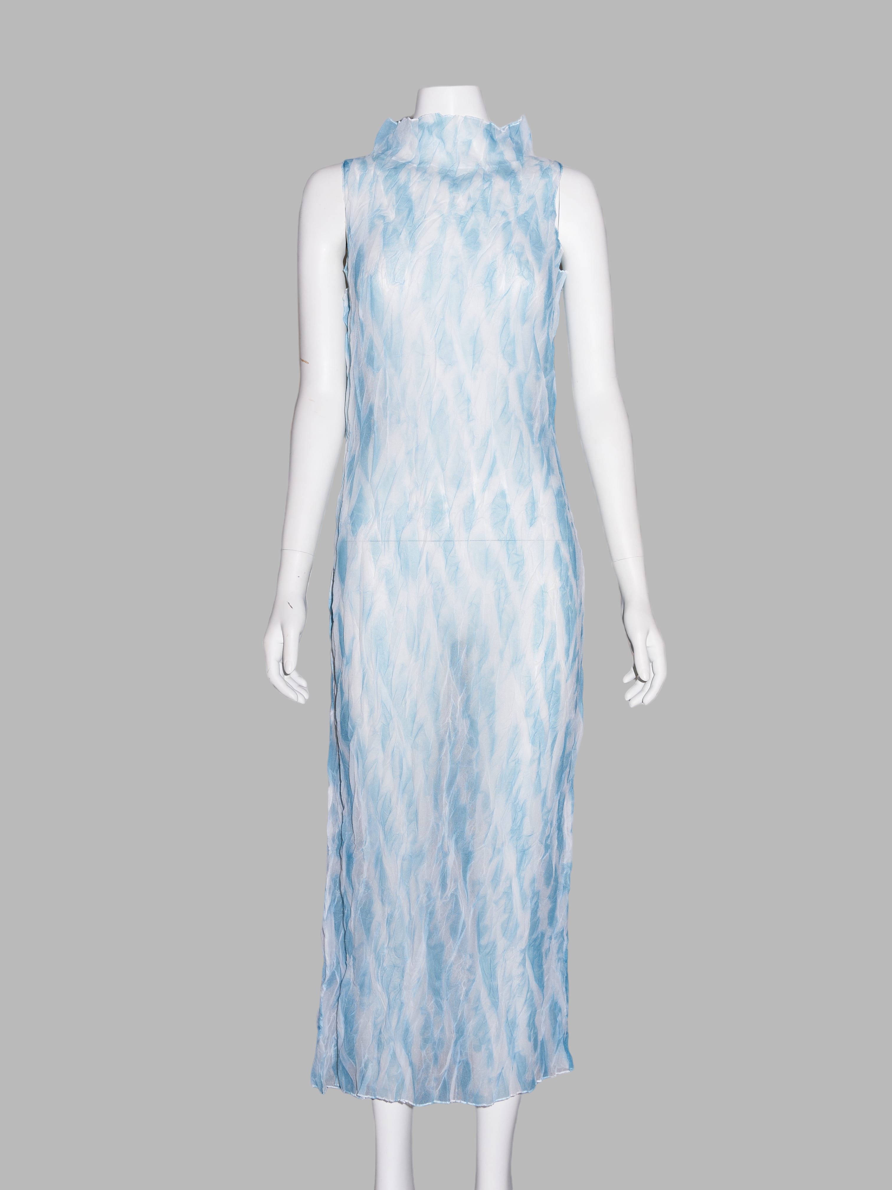 Wrinqle Inoue Pleats sheer blue white wrinkled polyester maxi dress ...
