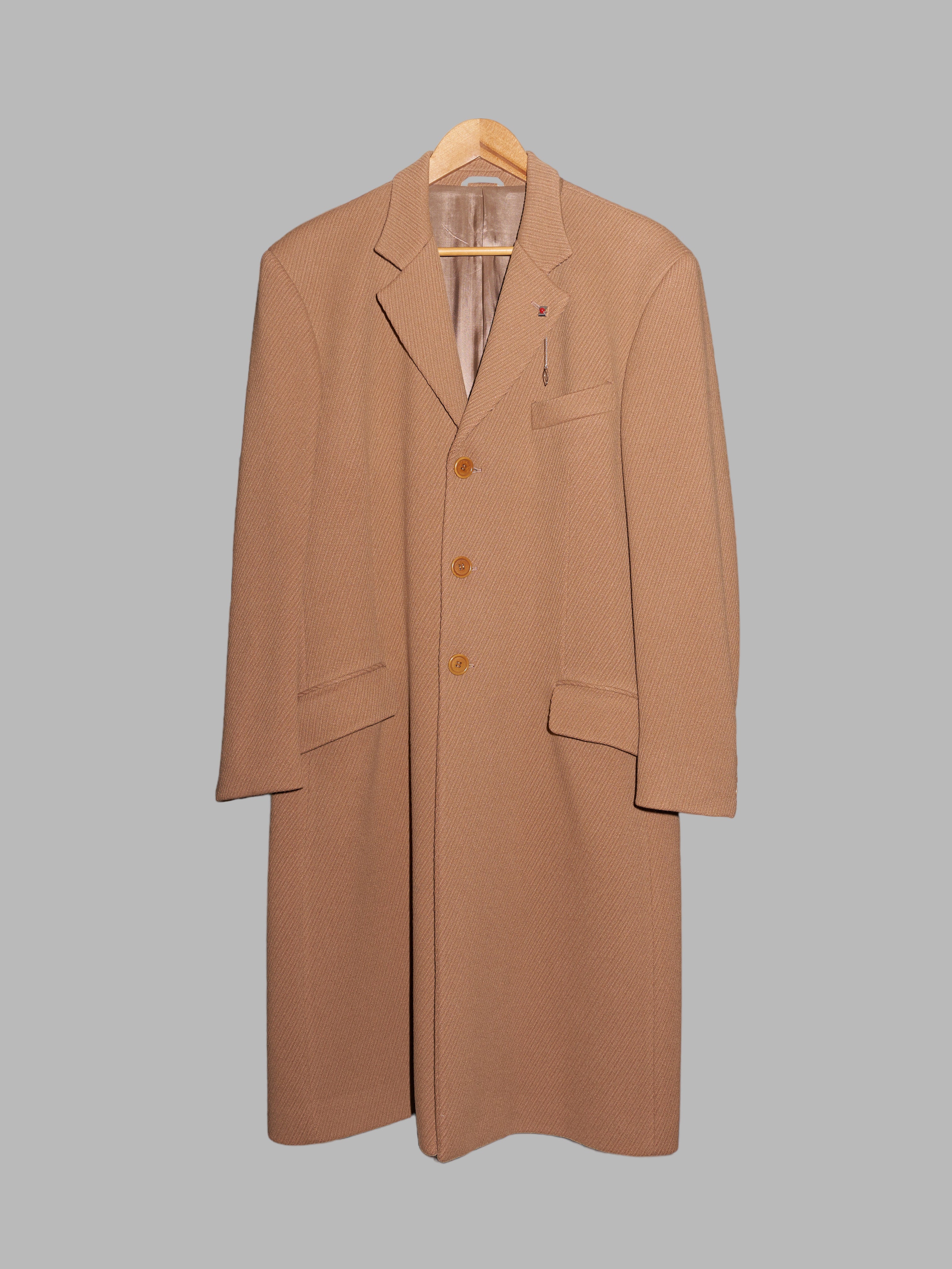 Byblos 1990s light brown wool chesterfield coat with lapel pin – Filter ...